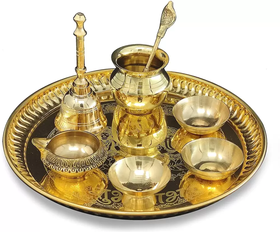 Brass Pooja Thali Set, Pooja Gift Set, Pooja Brass Items, Pooja Kit ...