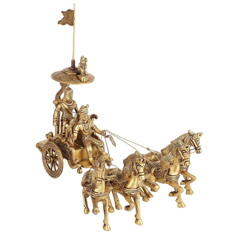 Krishna Rath Statue, Krishna Arjuna Chariot Sculpture - Pooja Items