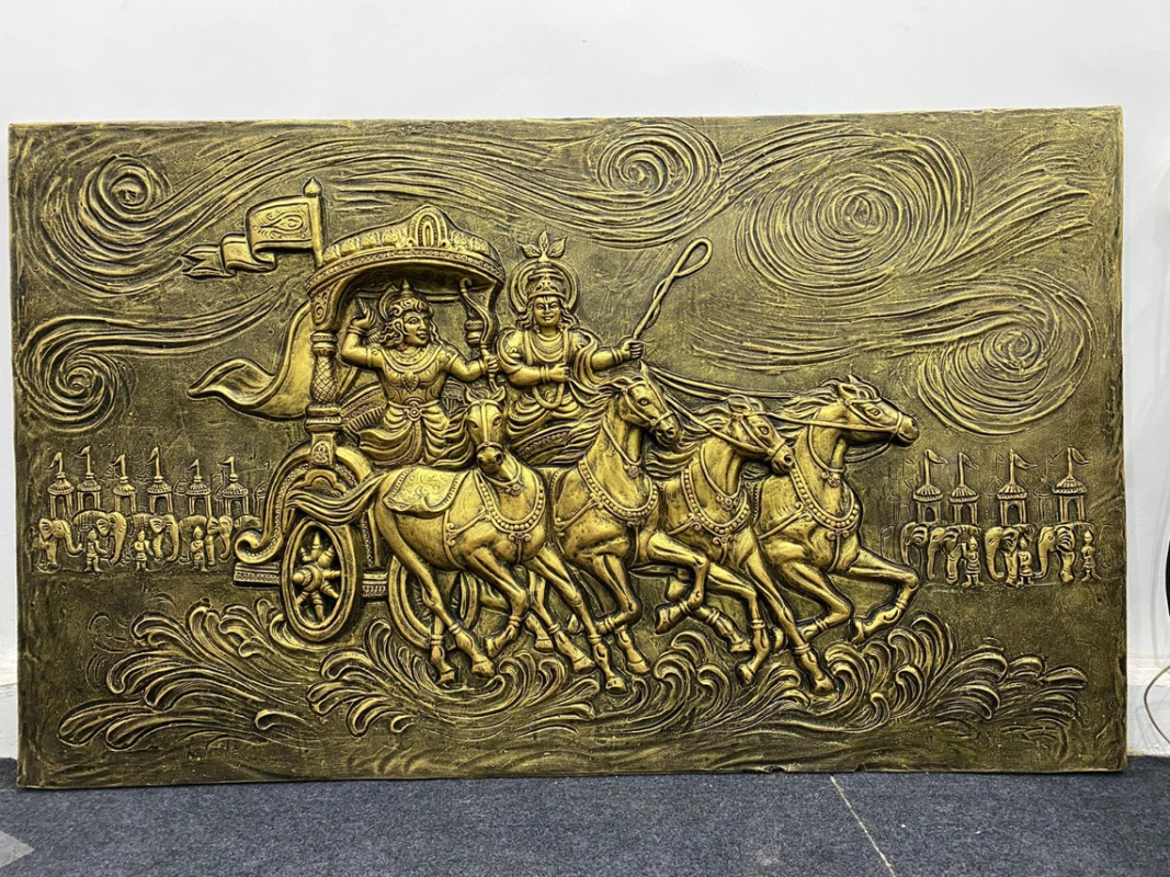 Krishna Arjuna Rath Mahabharata Wall Mural, 3D Krishna Wall Art - Pooja ...